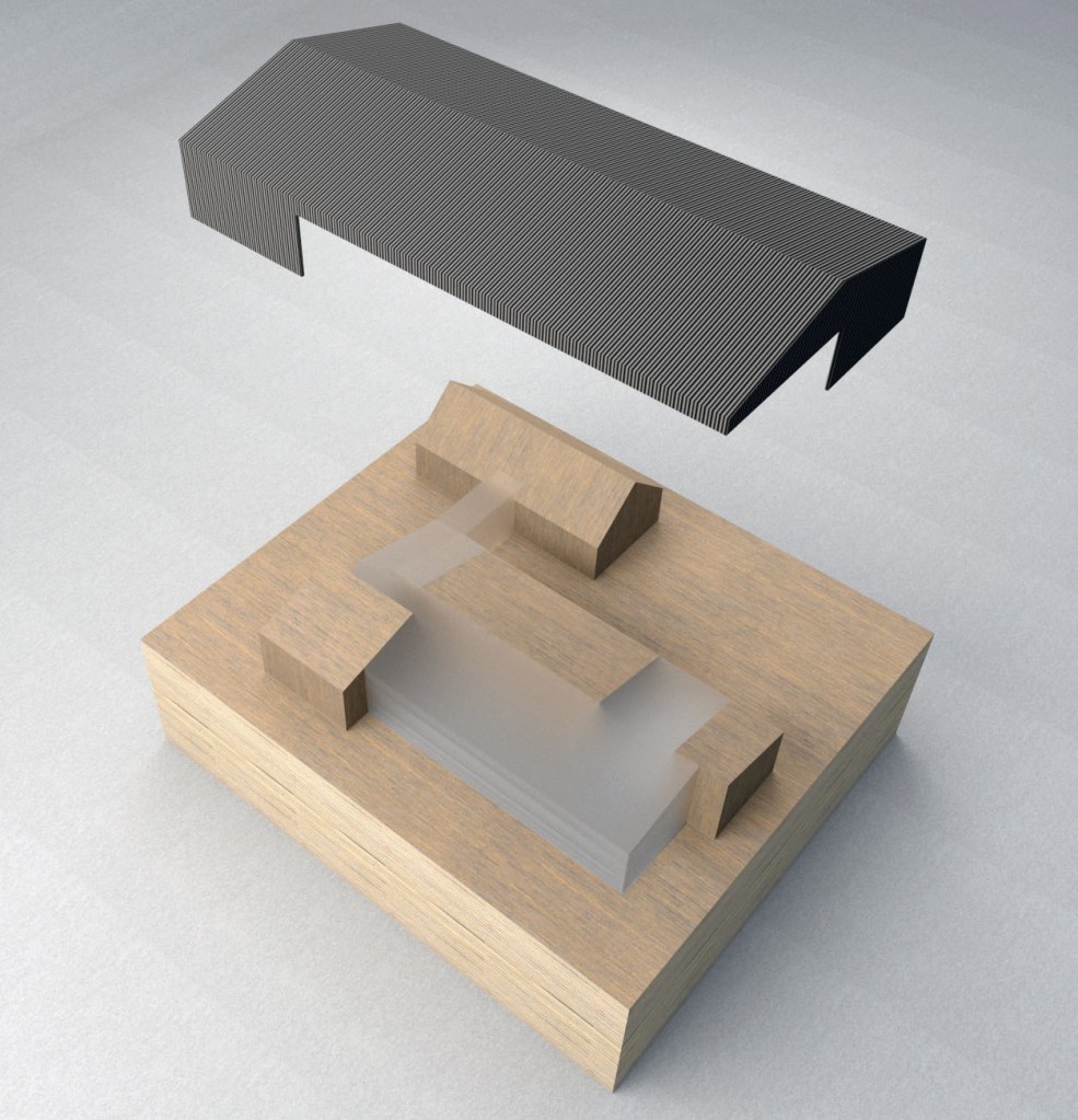 Village Farm. Exploded Axonometric Render - Ian Hazard Architect