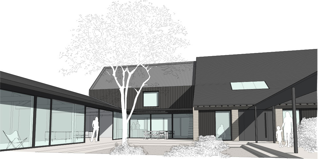 Hill Top Farm. Courtyard Perspective View - Ian Hazard Architect